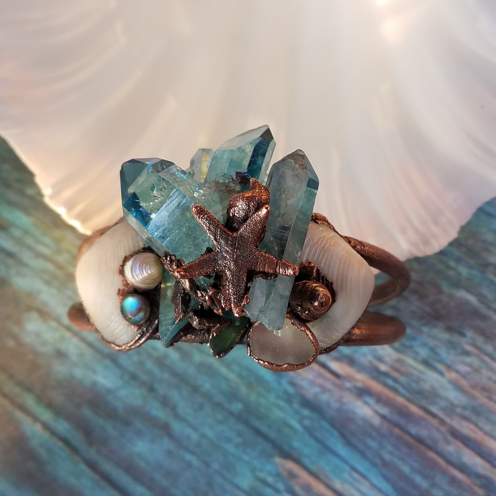 Daniel’s Morwyn ~ Aqua Aura Crystal Cuff Bracelet // Mermans Talisman ...